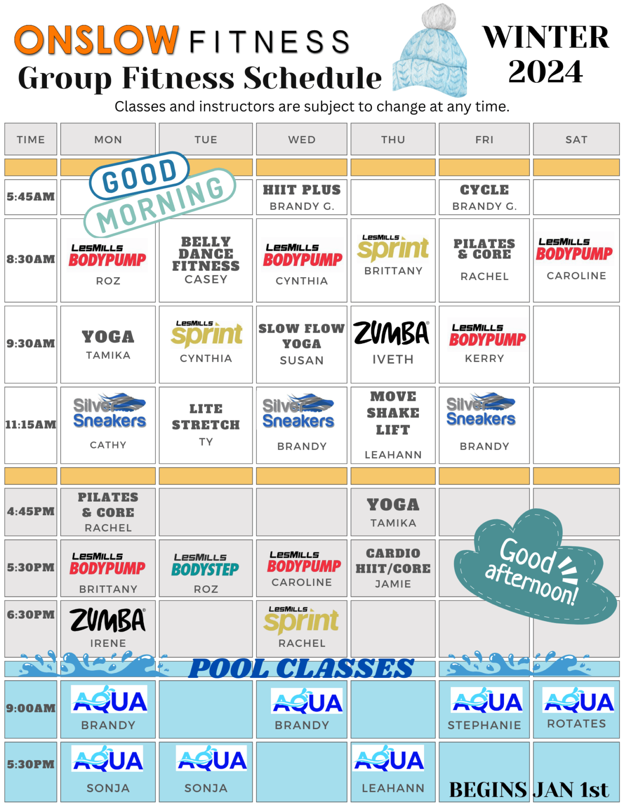 Group Fitness Class Schedule | Onslow Fitness in Jacksonville